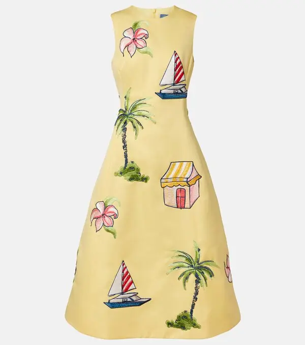 LEO LIN Beaded Patch-applique Midi Dress - Yellow