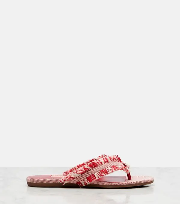 JIMMY CHOO Bay Fringed Canvas Thong Sandals