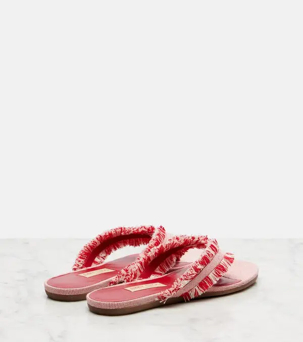 JIMMY CHOO Bay Fringed Canvas Thong Sandals