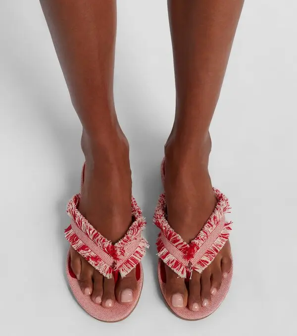 JIMMY CHOO Bay Fringed Canvas Thong Sandals