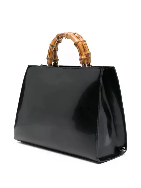 Just Cavalli Logo Detail Bamboo Top Handle Tote Bag - Black
