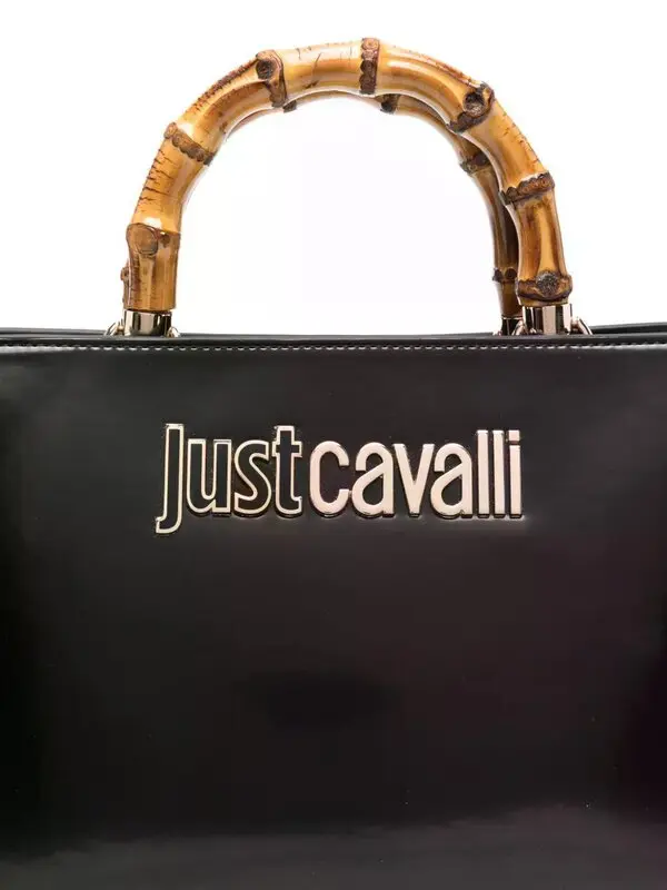 Just Cavalli Logo Detail Bamboo Top Handle Tote Bag - Black