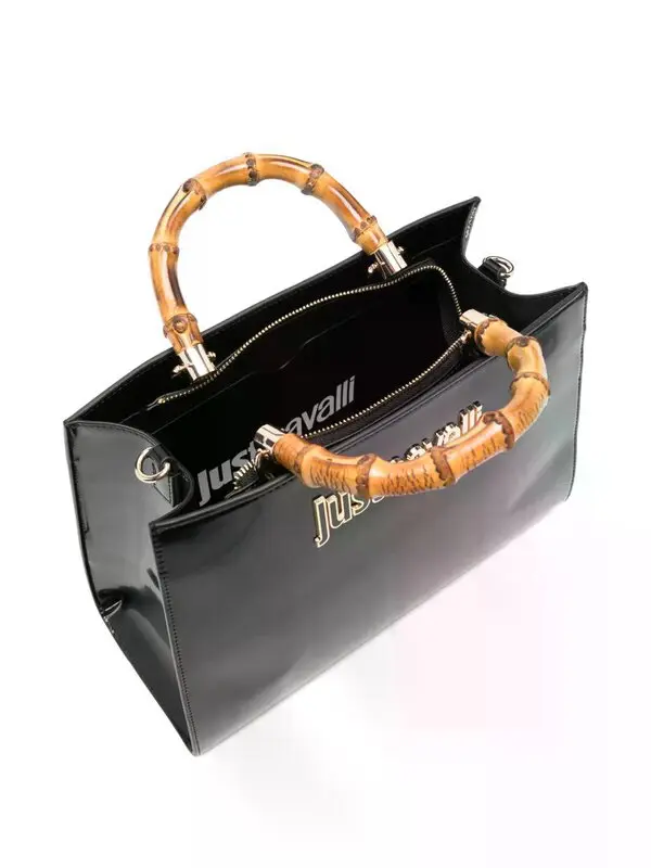 Just Cavalli Logo Detail Bamboo Top Handle Tote Bag - Black
