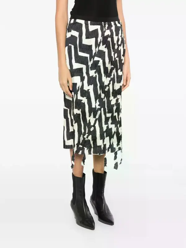 JNBY Geometric-print Midi Skirt With Fringing - Black