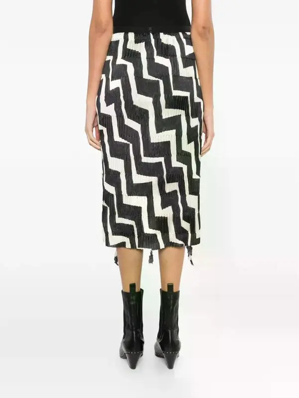 JNBY Geometric-print Midi Skirt With Fringing - Black
