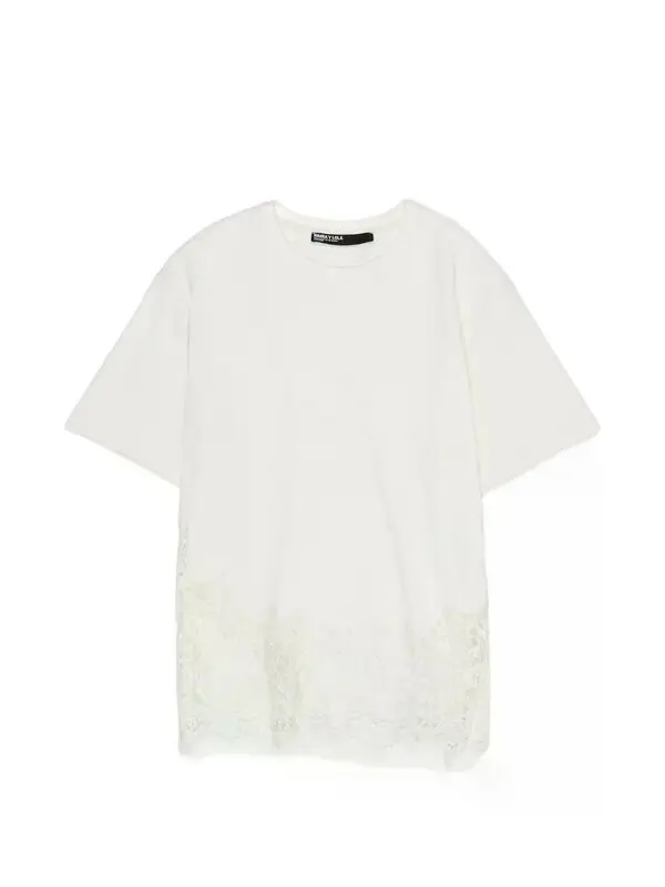 Bimba Y Lola Ivory Cotton Lace Trim T-shirt - Neutrals