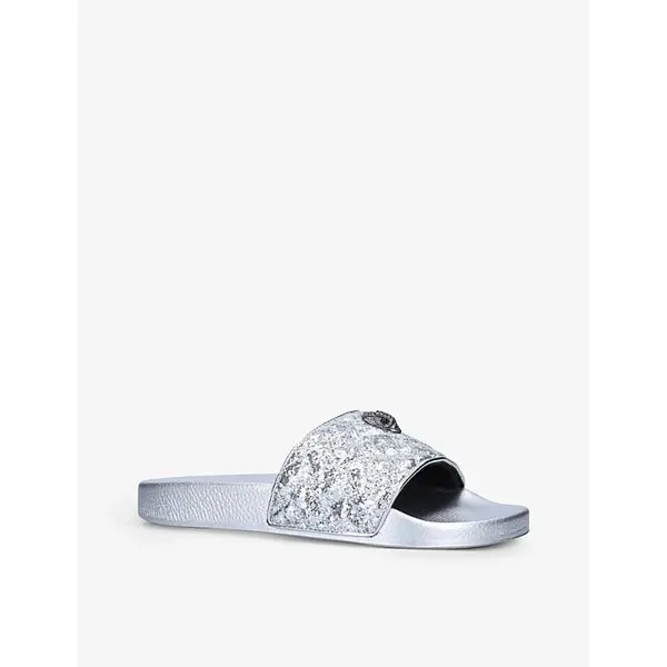 Kurt Geiger Meena Eagle Metallic Sliders - Silver