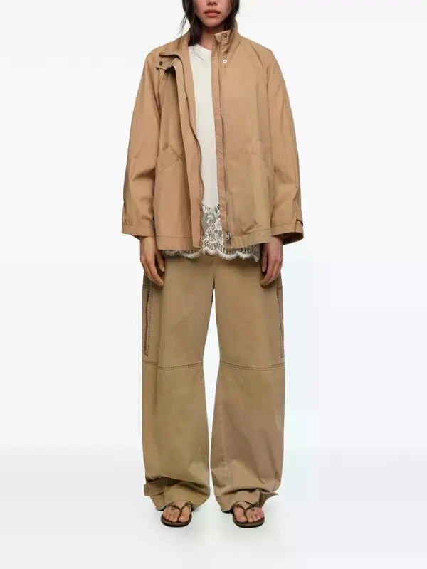 Bimba Y Lola Zip-up A-line Jacket With Pointed Collar - Neutrals
