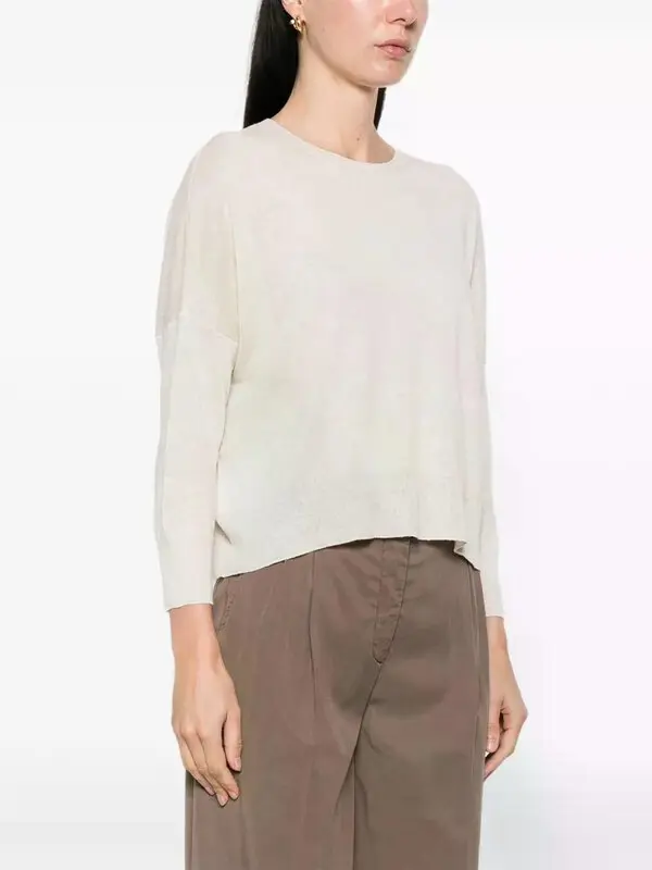 BASE Long Sleeve Round Neck Top With Ribbed Trim