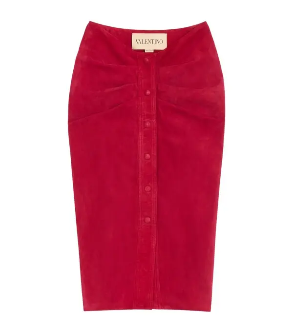 Valentino Garavani Suede Gathered Midi Skirt - Red