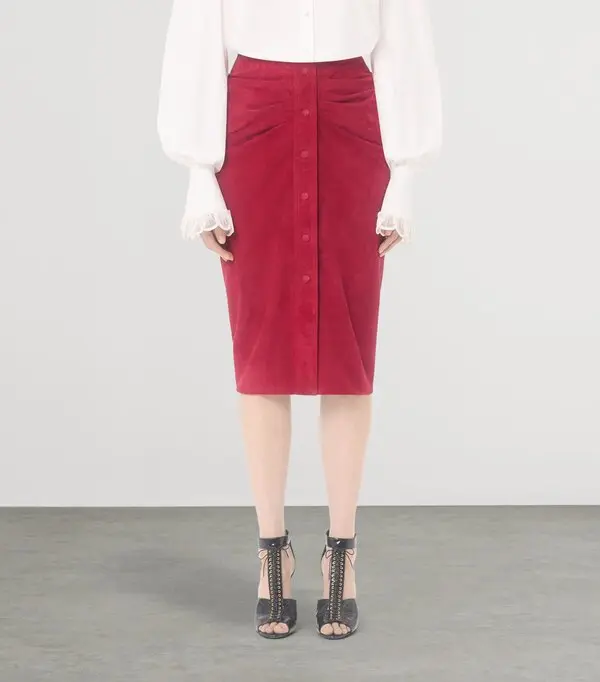 Valentino Garavani Suede Gathered Midi Skirt - Red