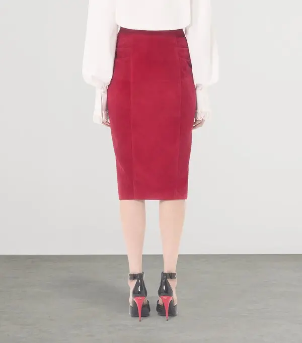 Valentino Garavani Suede Gathered Midi Skirt - Red