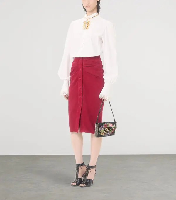 Valentino Garavani Suede Gathered Midi Skirt - Red