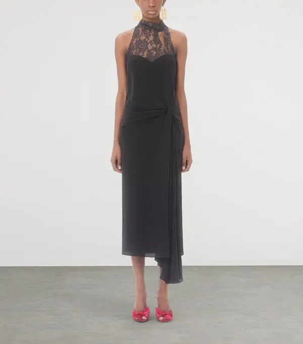 Valentino Garavani Silk Georgette Midi Dress With Lace Neckline