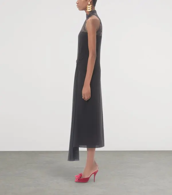 Valentino Garavani Silk Georgette Midi Dress With Lace Neckline