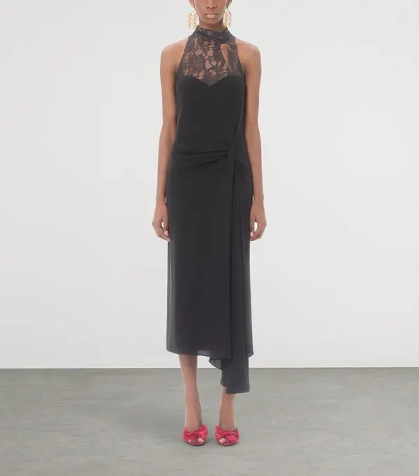 Valentino Garavani Silk Georgette Midi Dress With Lace Neckline