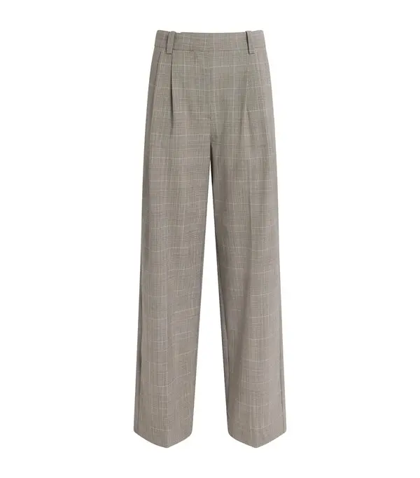 Maje Wool-blend Check Tailored Palazzo Trousers - Black