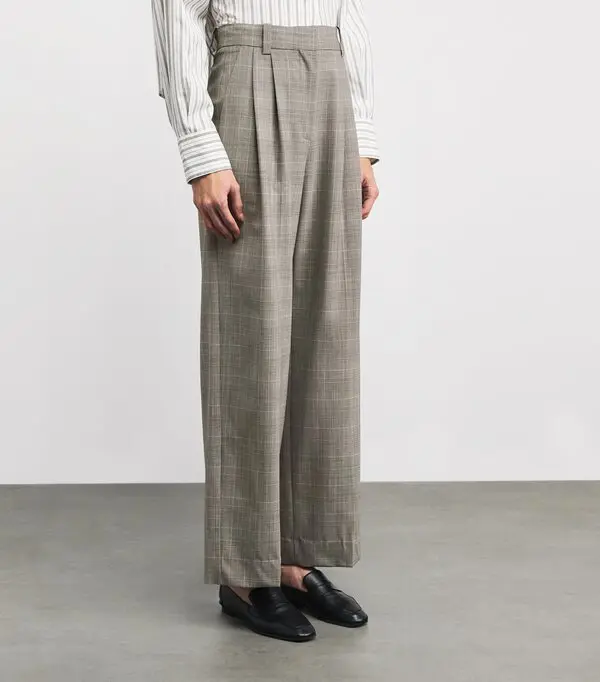 Maje Wool-blend Check Tailored Palazzo Trousers