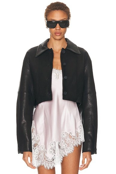 SRG Alina Cropped Leather Jacket - Black