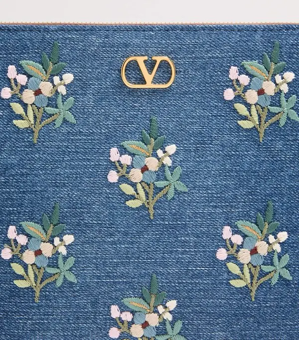 Valentino Garavani Embroidered Denim Vlogo Signature Pouch