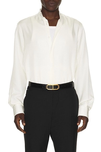 TOM FORD Perforated Dot Silk Twill Slim Fit Evening Shirt - Challk