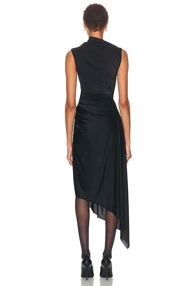 Balenciaga Mock Neck Midi Dress With Asymmetrical Hem