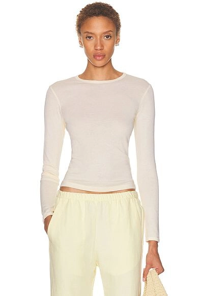 Enza Costa Fine Supima Cotton Long Sleeve Crewneck Top - Flan