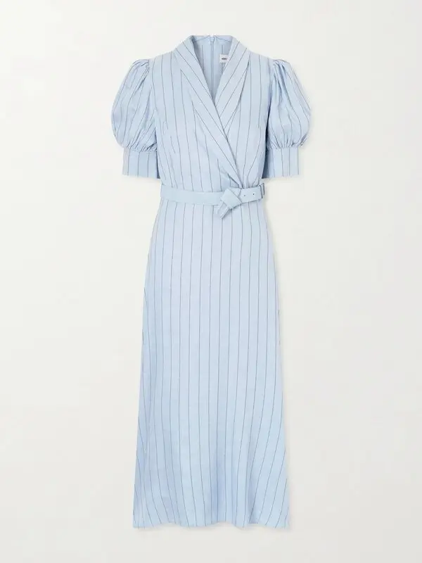 Rebecca Vallance Effie Belted Striped Linen-blend Midi Dress - Blue