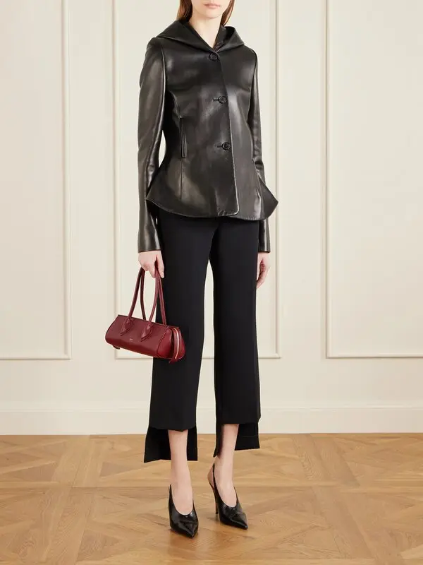 Khaite June Hooded Peplum Leather Jacket