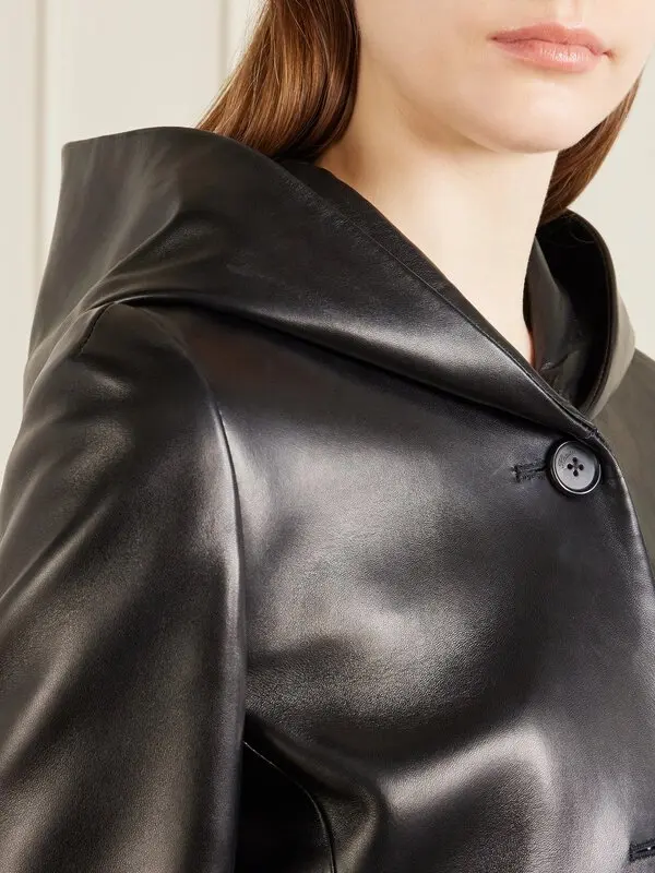 Khaite June Hooded Peplum Leather Jacket