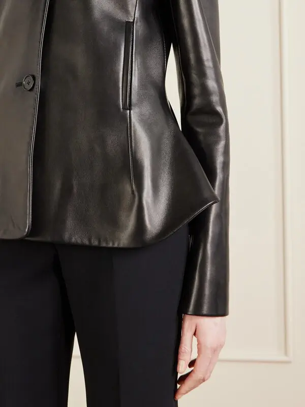 Khaite June Hooded Peplum Leather Jacket