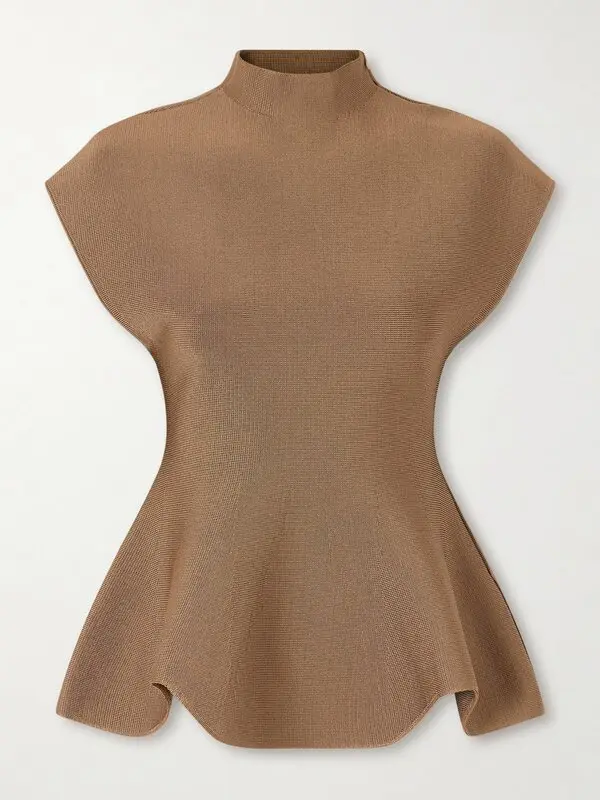 Khaite Andra Stretch-knit Turtleneck Peplum Top - Brown