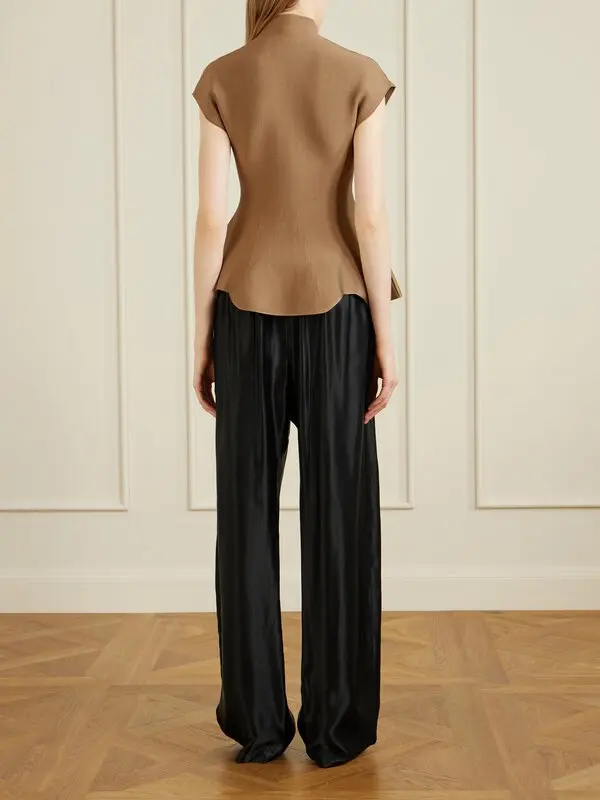 Khaite Andra Stretch-knit Turtleneck Peplum Top - Brown