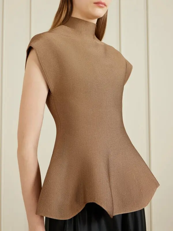 Khaite Andra Stretch-knit Turtleneck Peplum Top - Brown