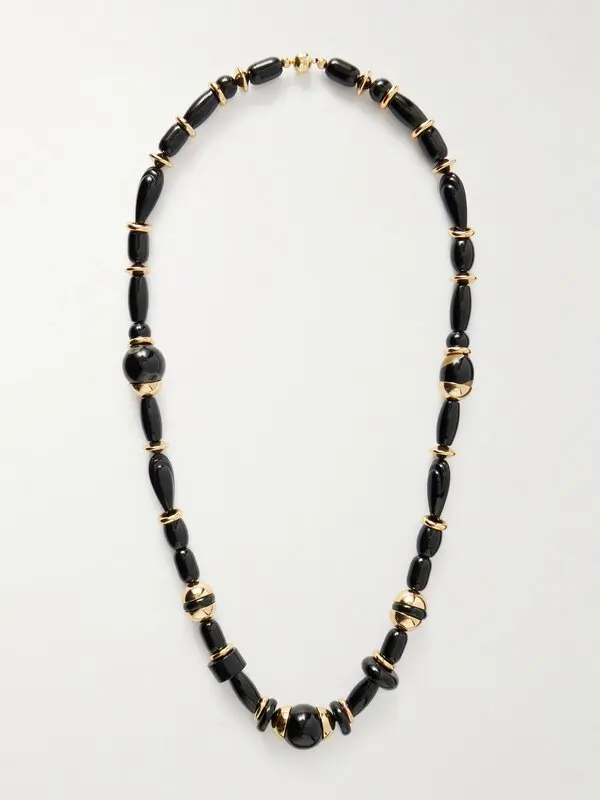 JULIETTA Ada Gold-tone Beaded Necklace - Black