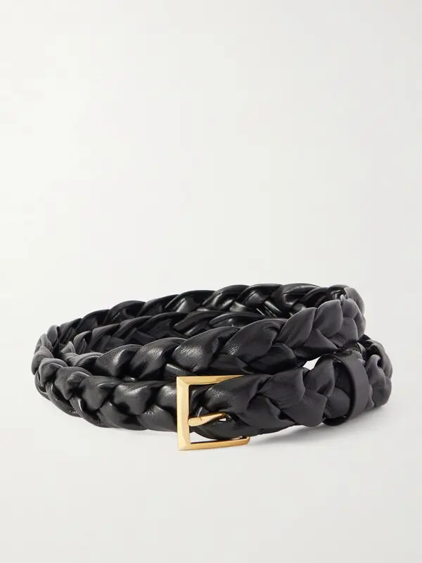 Bottega Veneta Woven Leather Belt With Gold-tone Buckle - Black