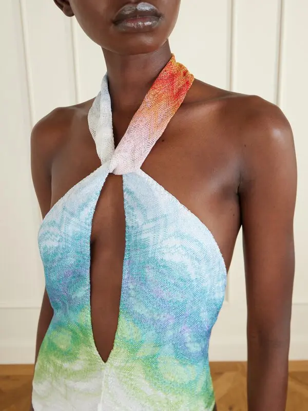 Missoni Halterneck Metallic Crochet-knit Swimsuit