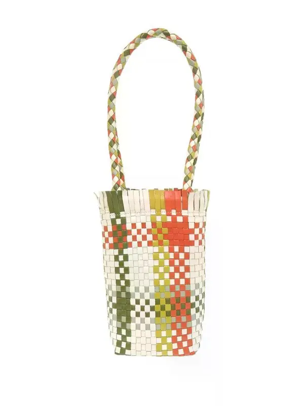 FERRAGAMO Woven Leather Double Gancini Shoulder Bag
