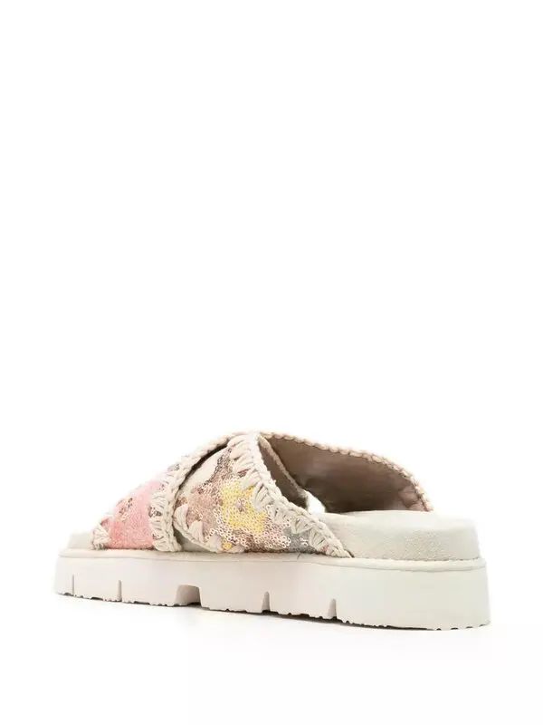 Mou Embellished Cross Strap Sandals - Neutrals