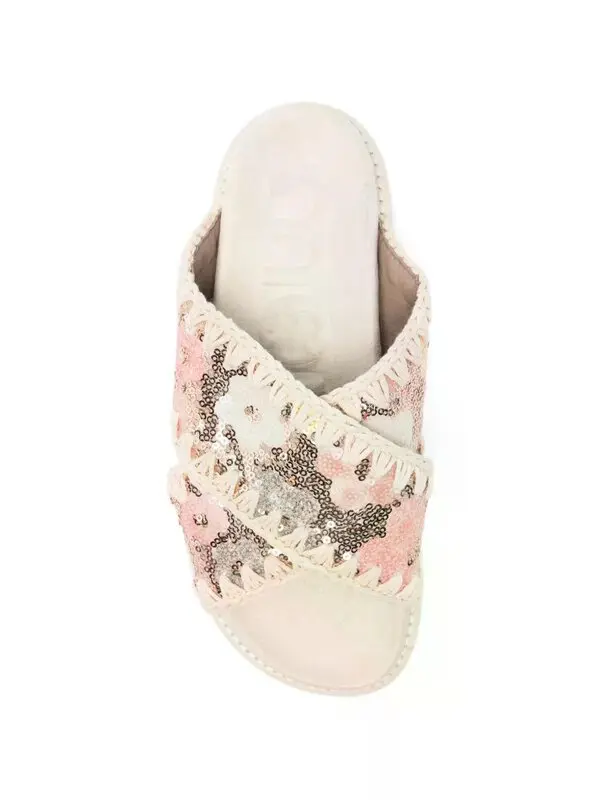 Mou Embellished Cross Strap Sandals - Neutrals