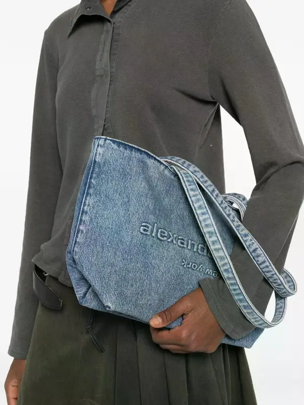 Alexander Wang Logo Embossed Denim Shoulder Bag