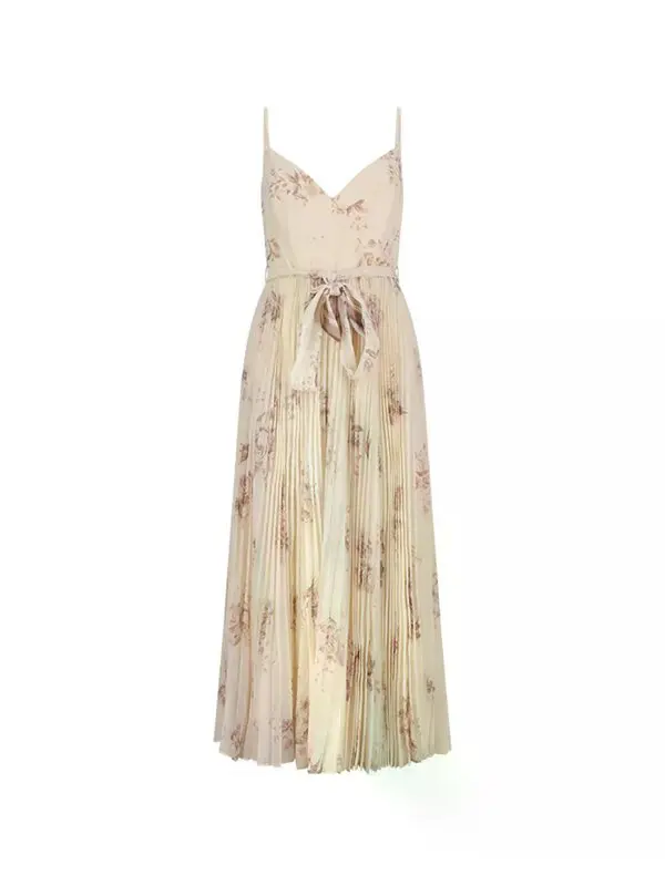 Zimmermann Sunray Pleated Floral Midi Dress - Neutrals