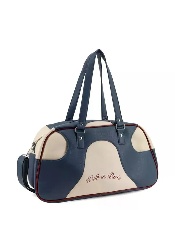 WALK IN PARIS Embroidered Logo Leather Shoulder Bag