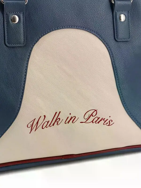 WALK IN PARIS Embroidered Logo Leather Shoulder Bag