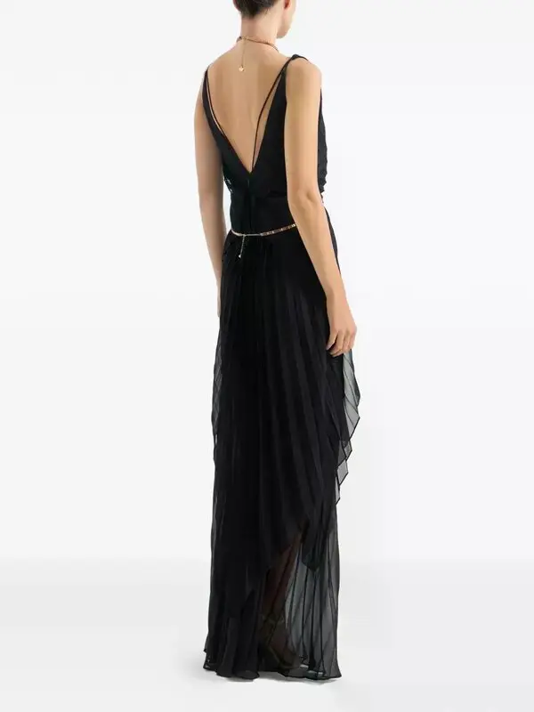 GENNY Pleated V-neck Maxi Dress