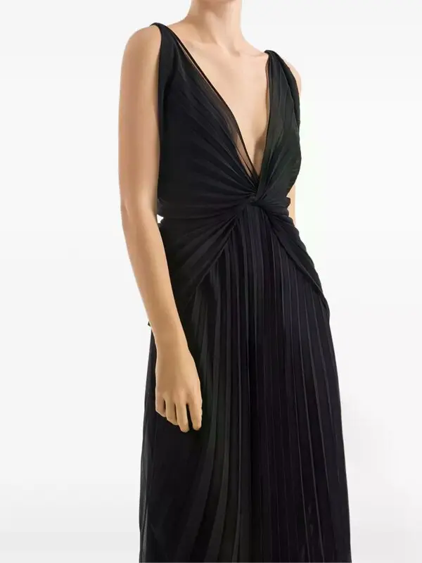 GENNY Pleated V-neck Maxi Dress
