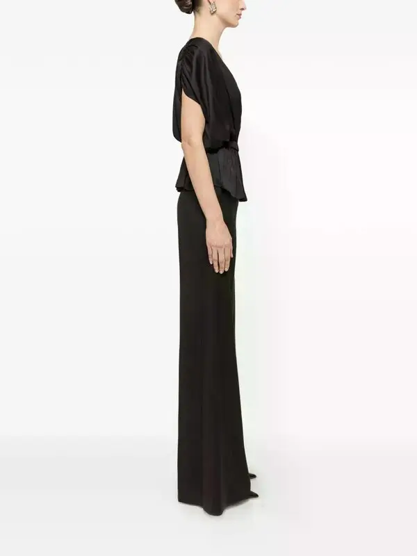 NISSA Belted V-neck Peplum Top - Black