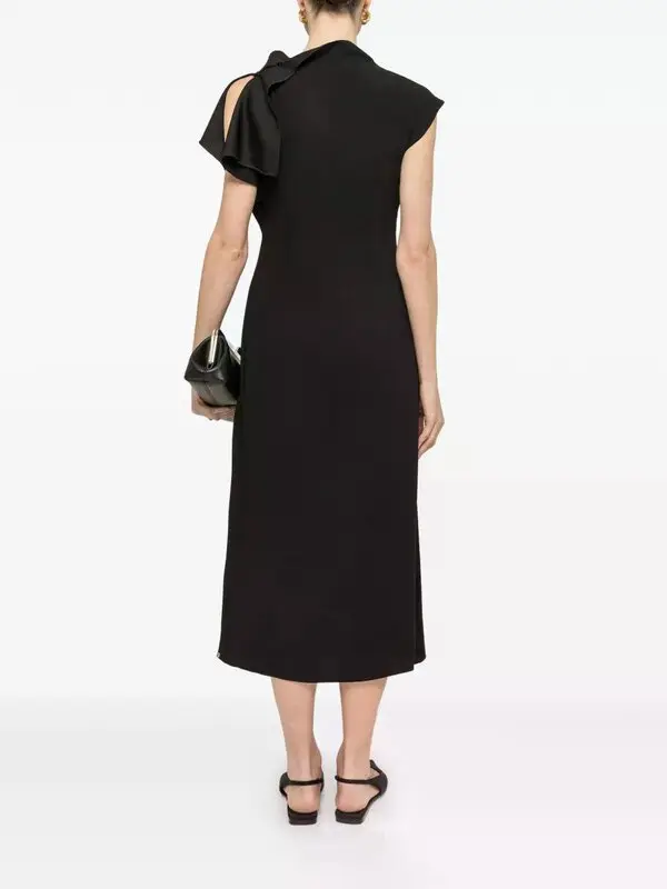 NISSA A-line Crepe Midi Dress With Ruffle Detail