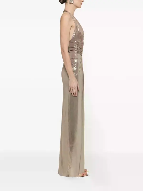 NISSA Halterneck Maxi Dress With Deep V-neck And Front Split
