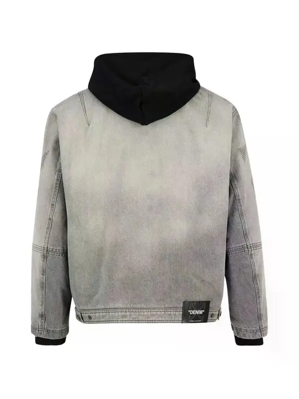 Off-White Hooded Denim Jacket With Fleece Detail